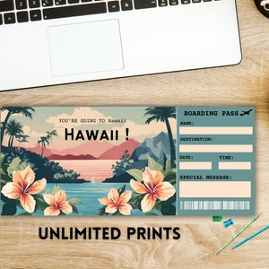 Printable Hawaii Surprise Trip Ticket: Editable Boarding Pass (instant ...