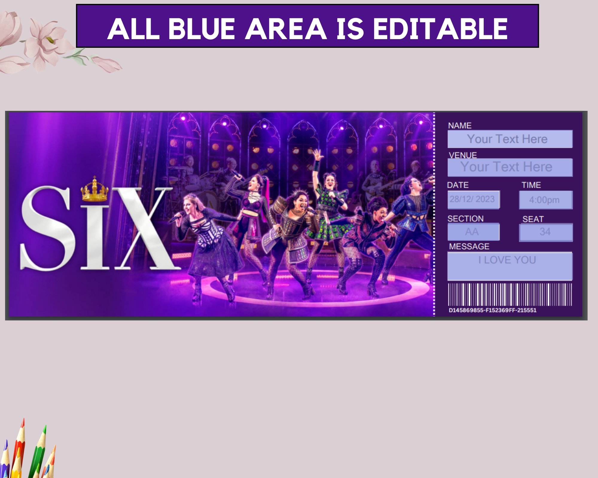 Editable Six Musical Broadway Surprise Ticket Template, Printable Six ...