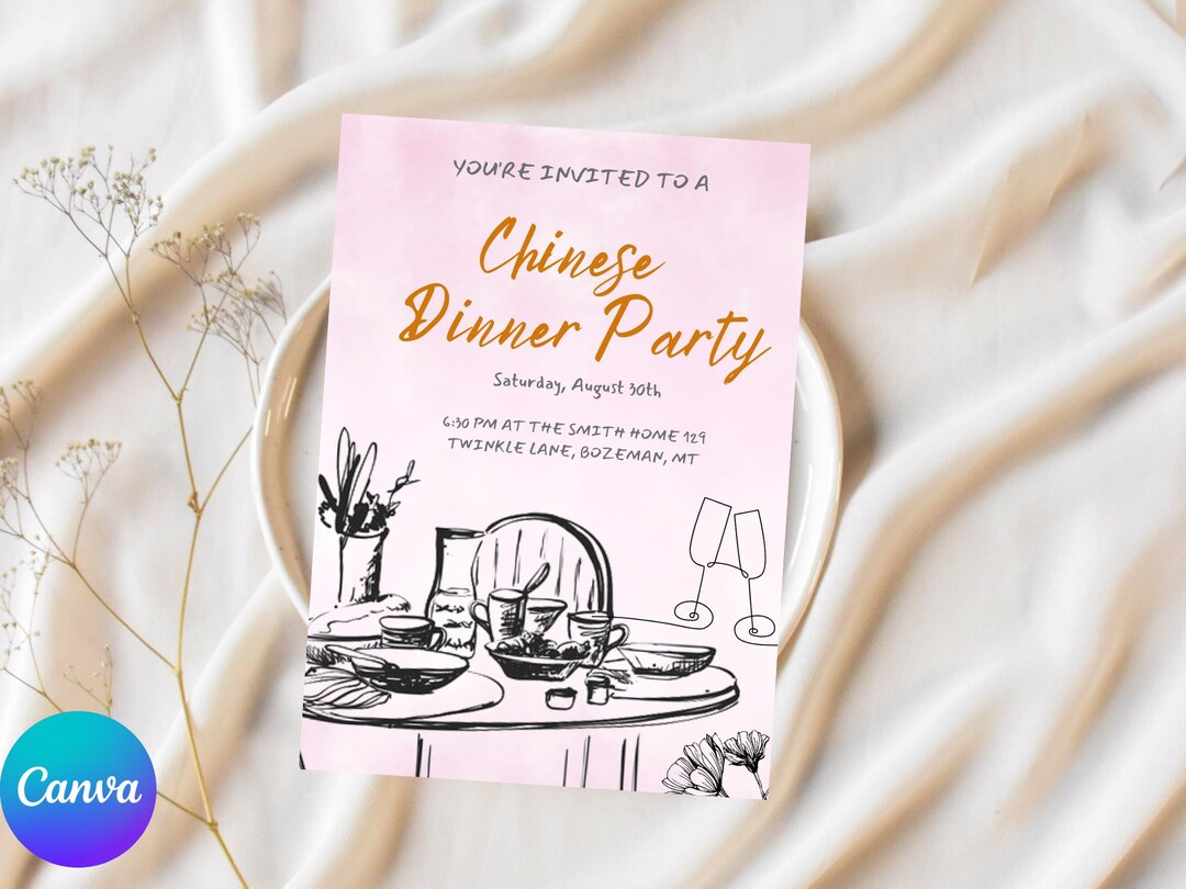 Chinese Dinner Party Invitation Template | Editable Birthday Dinner ...