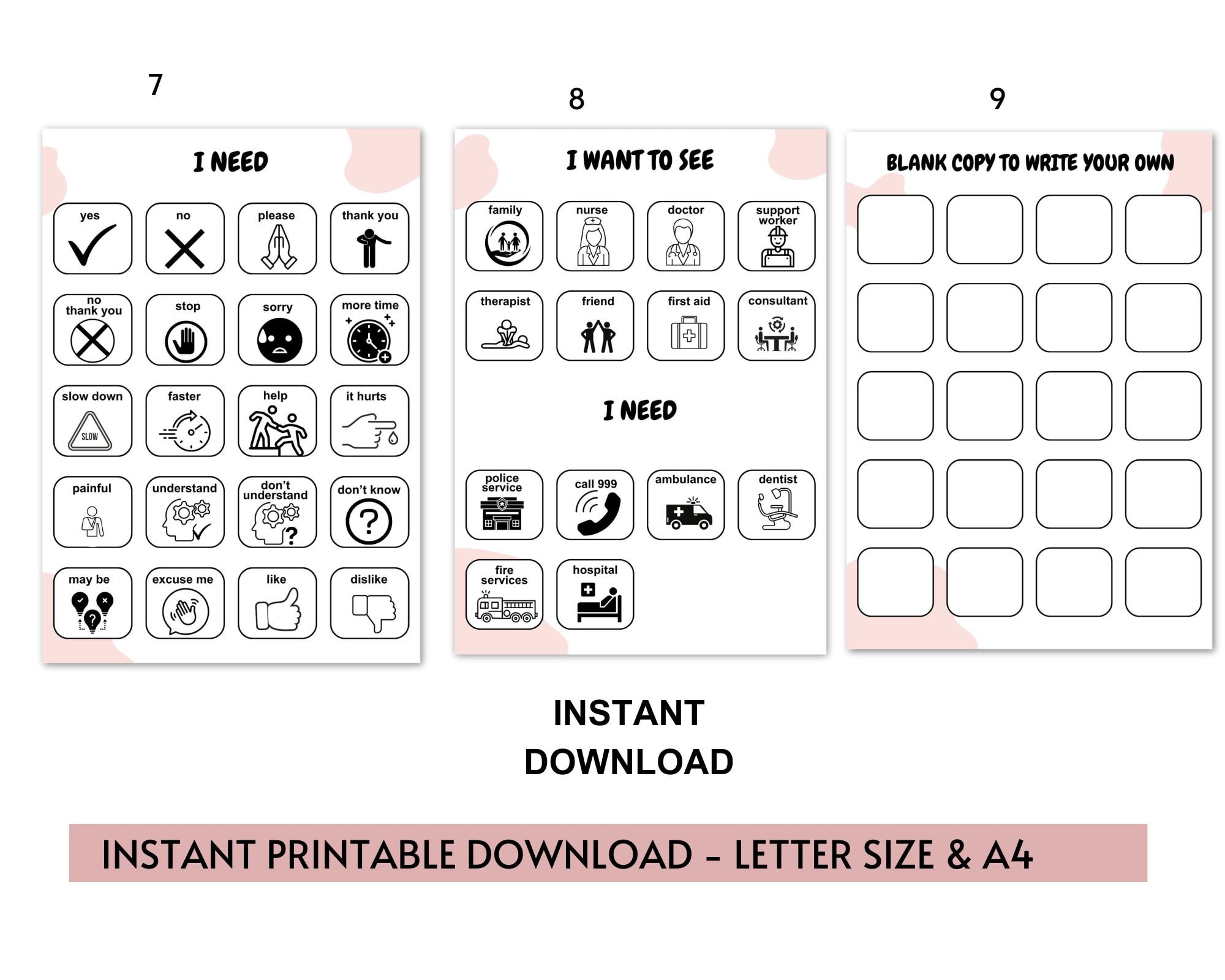 Basic Communication Board Template for Kids, Language Board, Non Verbal ...