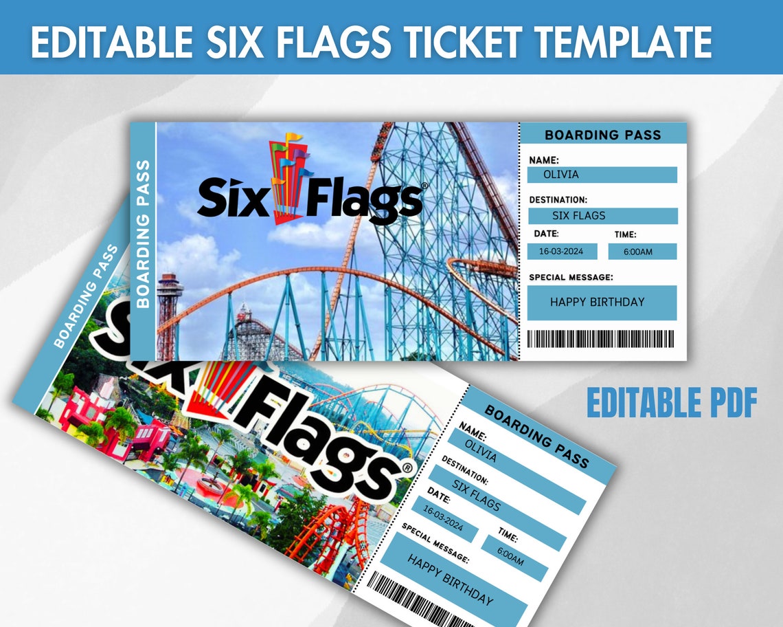 Printable Six Flags Surprise Ticket: Editable Boarding Pass (PDF) - Etsy