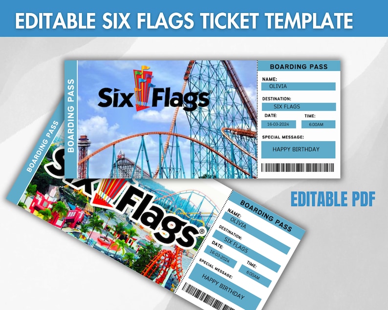 Printable Six Flags Surprise Ticket: Editable Boarding Pass (PDF) - Etsy