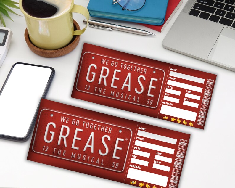 Editable Grease Broadway Surprise Ticket: Printable Musical Theatre ...