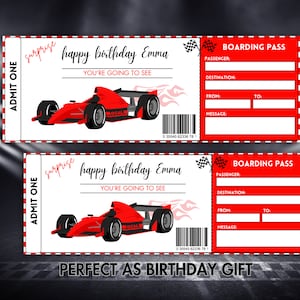Printable Car Racing Surprise Gift Ticket Template, Event Birthday Gift ...