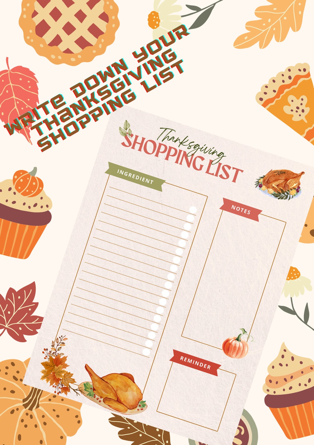 Thanksgiving Shopping List, Thanksgiving Printable Planner, Thanksgiving Grocery Planner ...