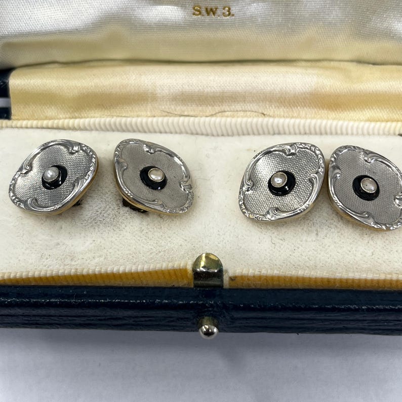 Boutons de manchette vintage jaunes et platine 14 carats - Etsy France