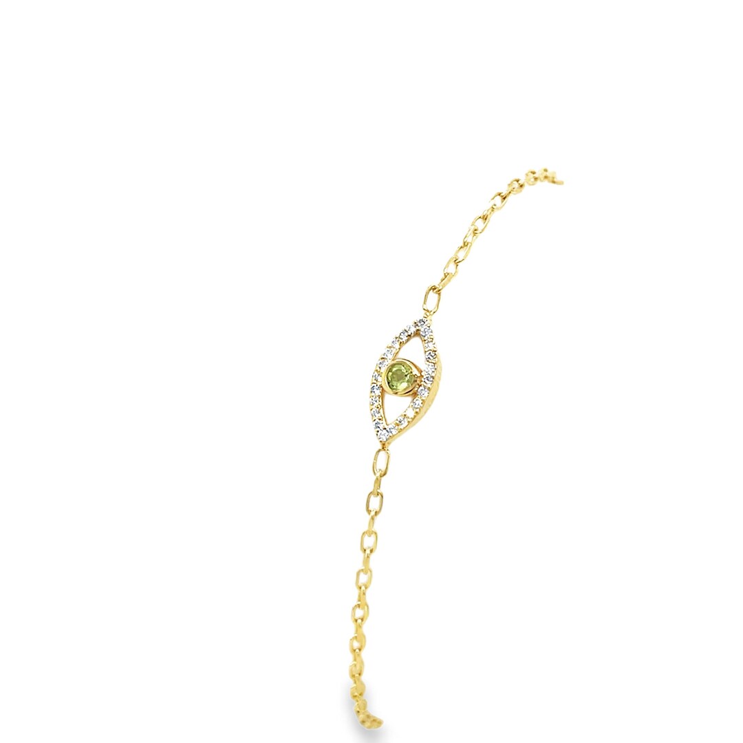 9ct Yellow Gold Peridot Set Evil Eye Bracelet, August Birthstone - Etsy