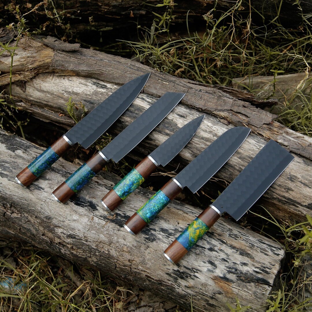 Hand Forged Black Steel Chef Set, Handmade Kitchen Knife, Damascus Chef ...