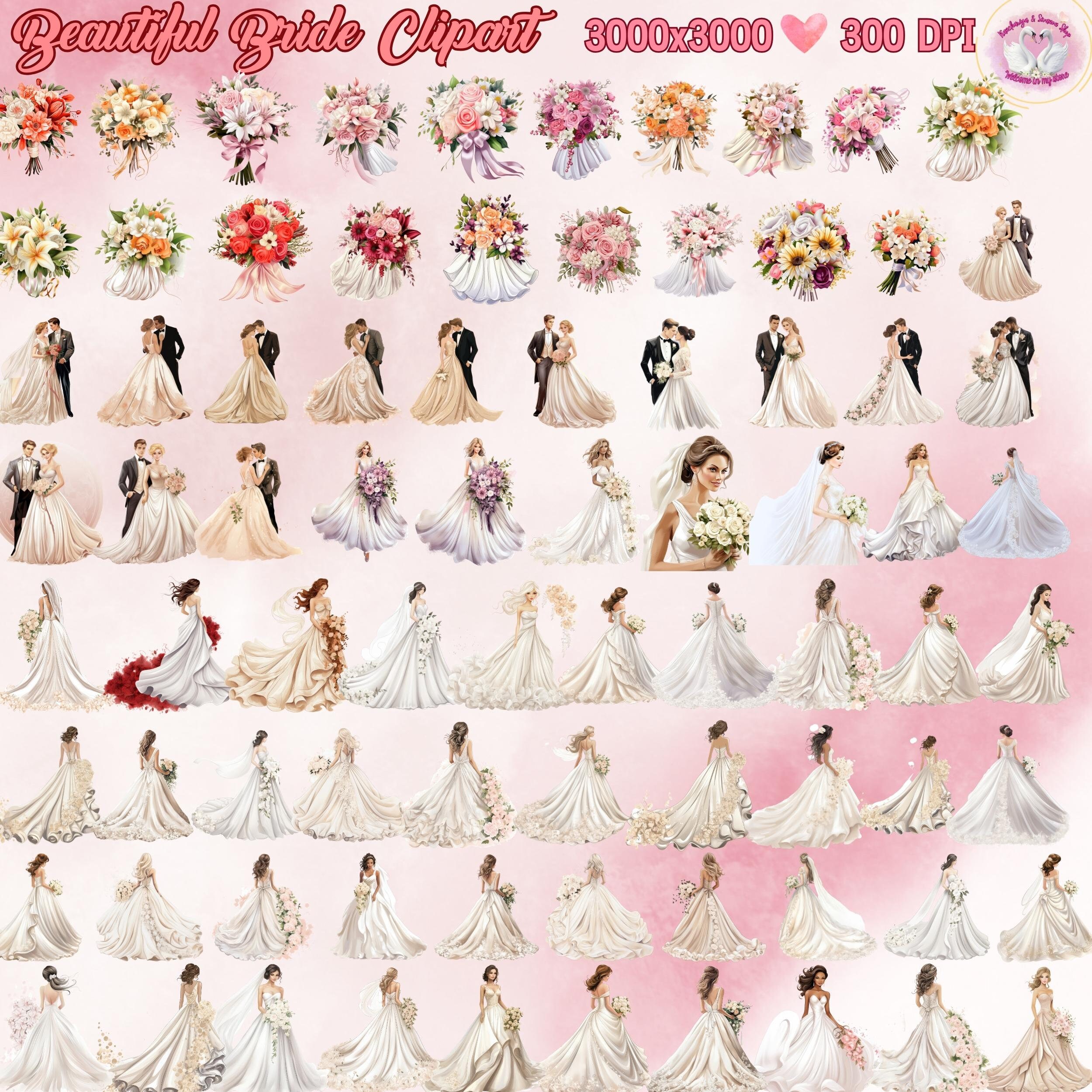 Watercolor Bride Clipart - Wedding Clipart, Bridal Clipart, Marriage ...