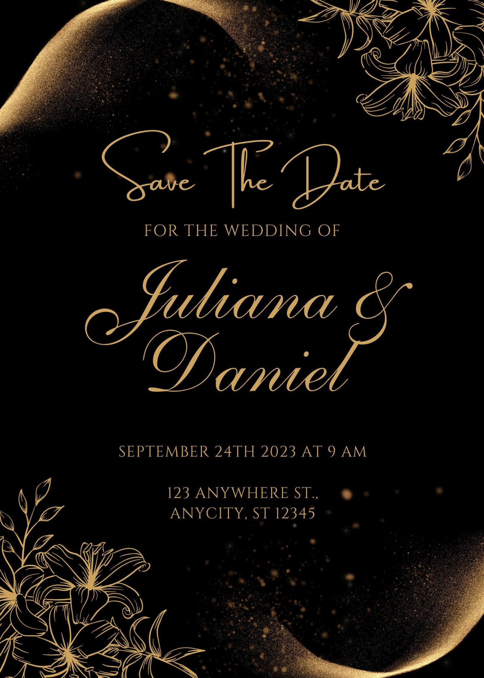 Black & Gold Wedding Invitation ∣ Invitation for Wedding ∣ Wedding ...