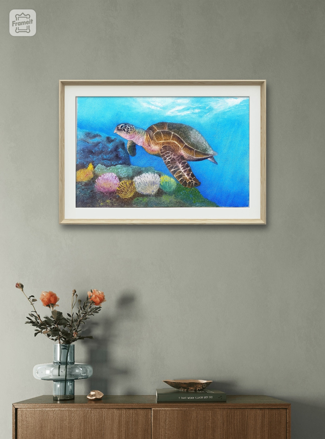 Handmade Oil Painting of a Sea Turtle, Oil Canvas Art, Oil Painting ...