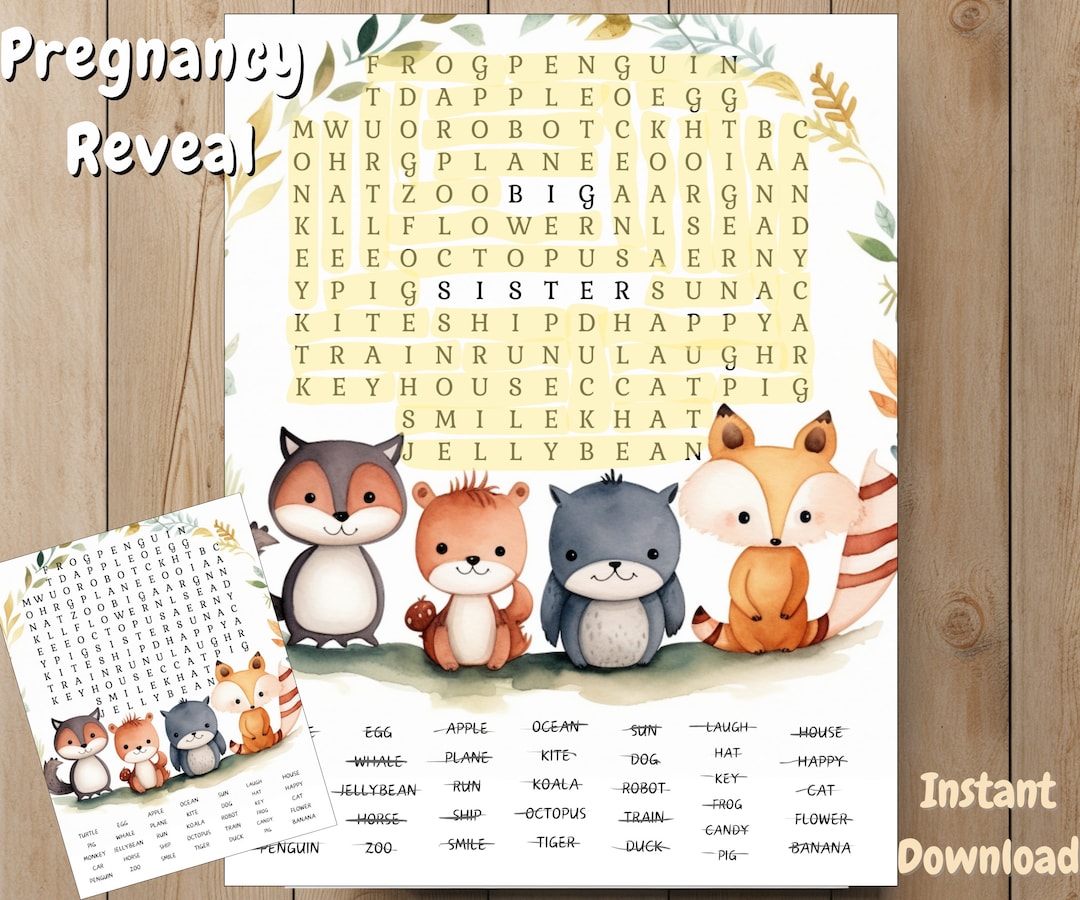 Big Sister Word Search, Sibling Pregnancy Reveal, Birth Announcement ...