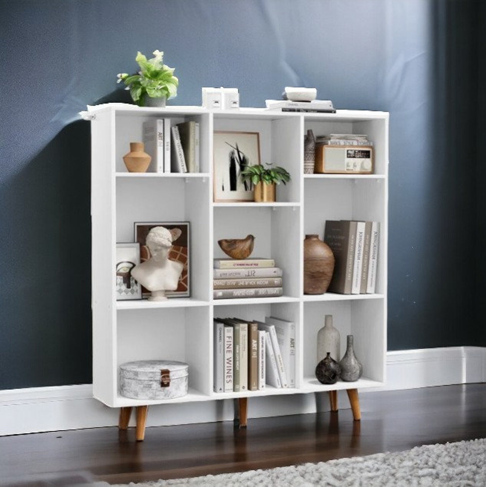 Bookcase Display Cabinet, Open Shelf Bookcase With Legs, 9 Cube Storage ...