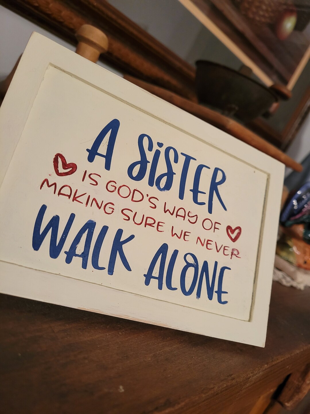 Wood Sign, Sister, Hand Painted White Blue and Red, Country, Modern ...