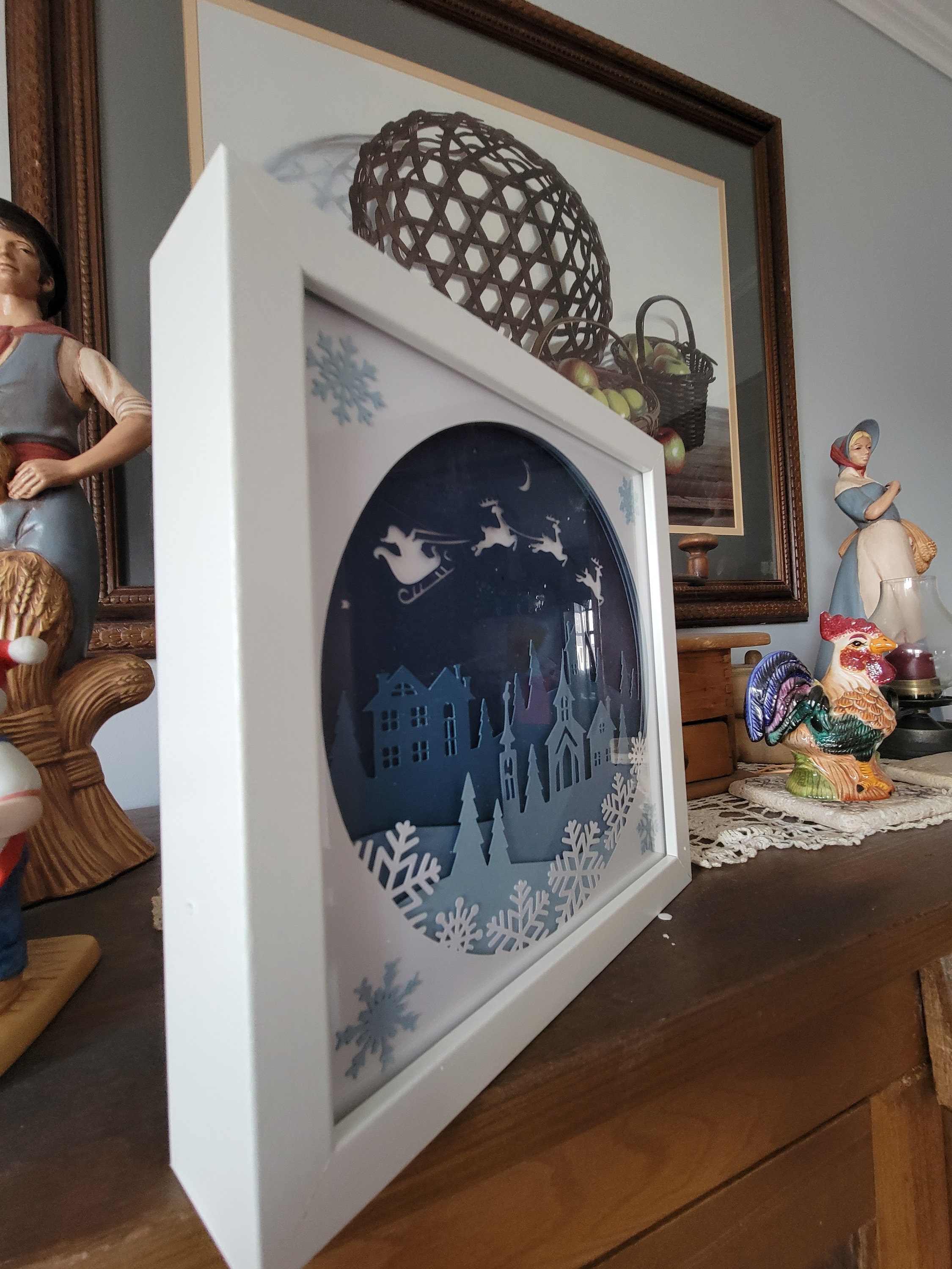 Santa and His Reindeer Shadowbox. Christmas Decoration for the Holiday ...