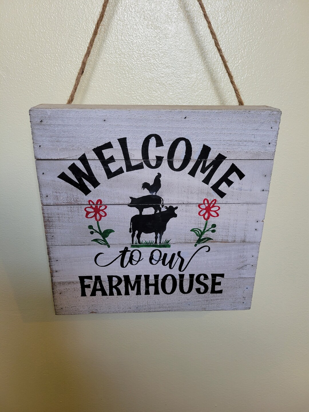 Hand Painted Farmhouse Welcome Sign: Chicken, Cow, Pig - Etsy