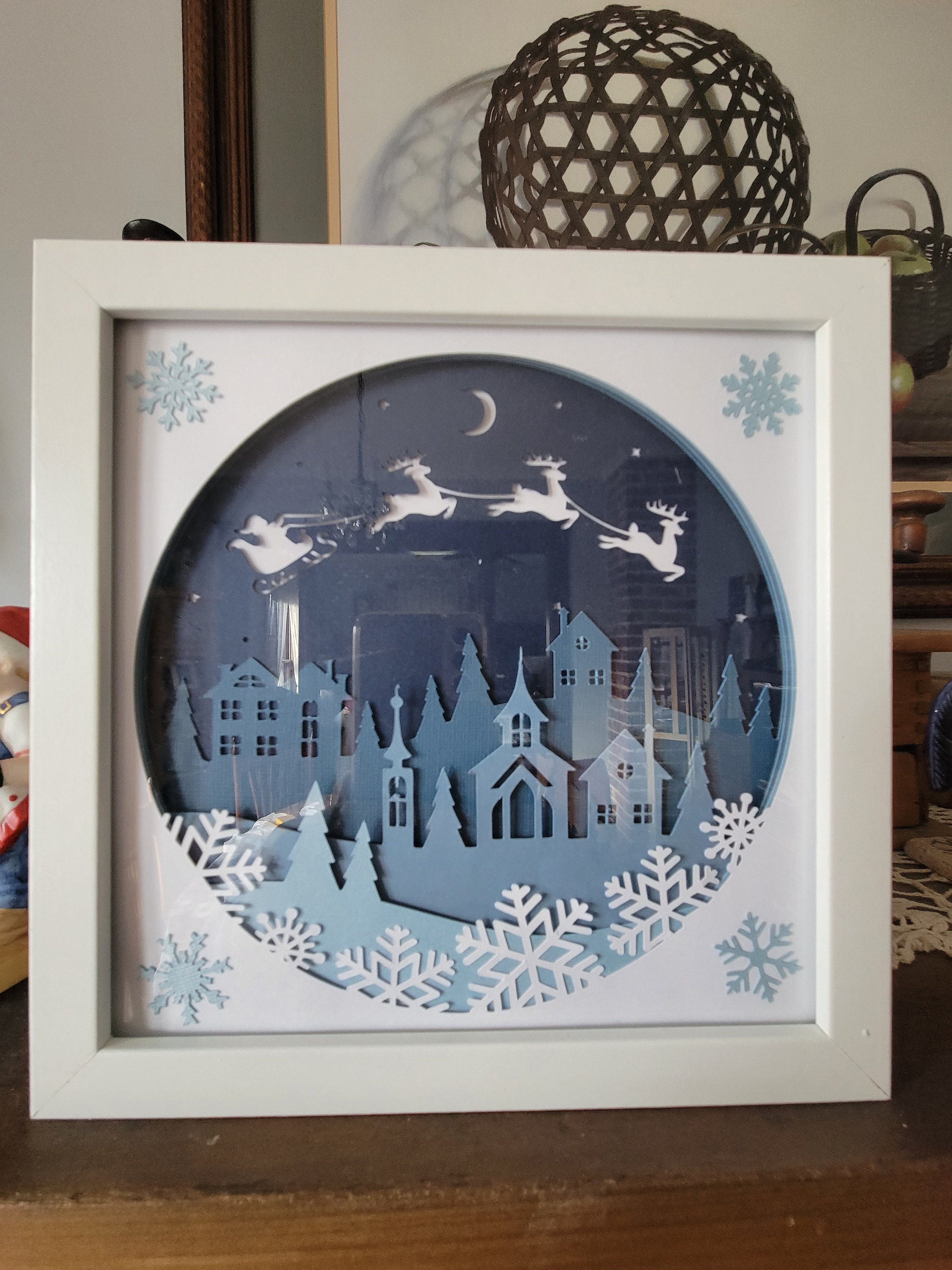 Santa and His Reindeer Shadowbox. Christmas Decoration for the Holiday ...