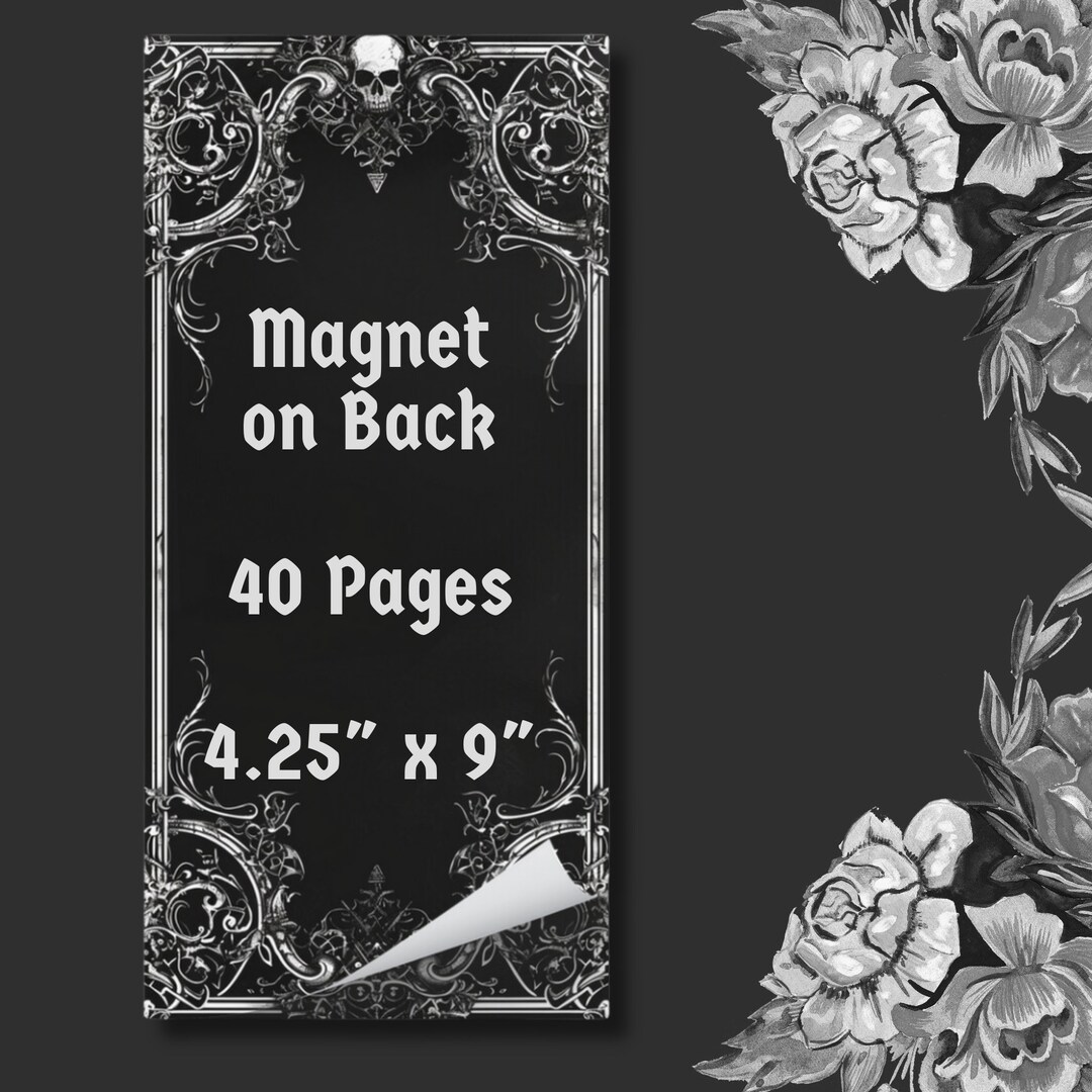Magnetic Notepad | Black & White Gothic Skull Refrigerator Notes | Dark ...