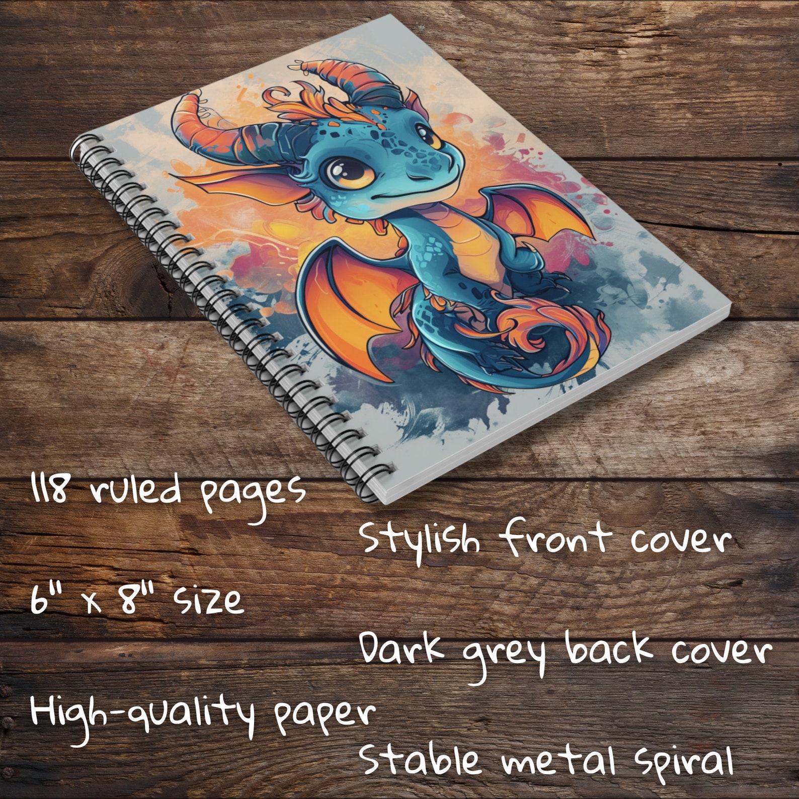 Spiral Notebook | Kawaii Chibi Dragon Journal | Ruled Line Diary ...