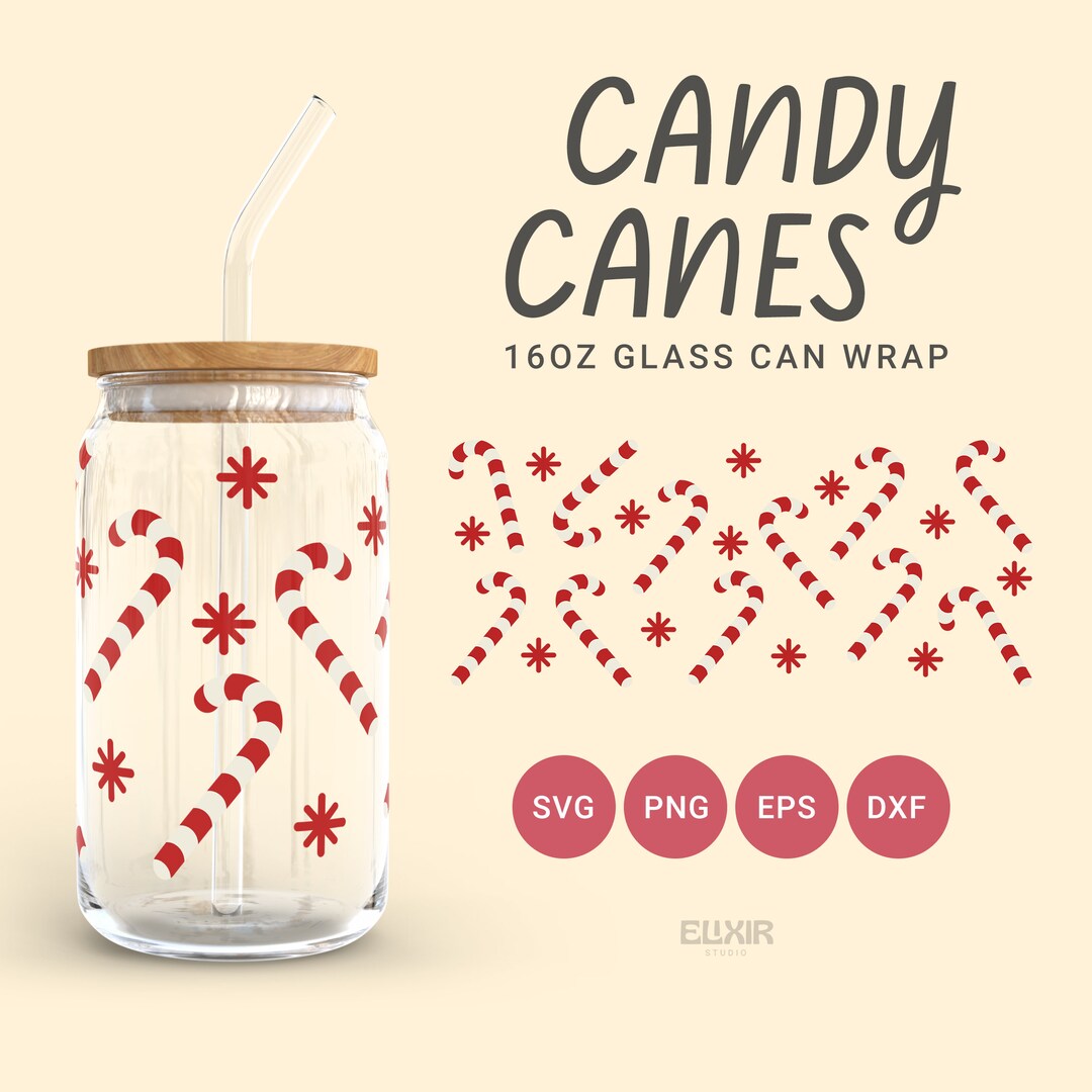 Candy Canes 16oz Glass Can Wrap Svg Png Dxf Download - Etsy UK