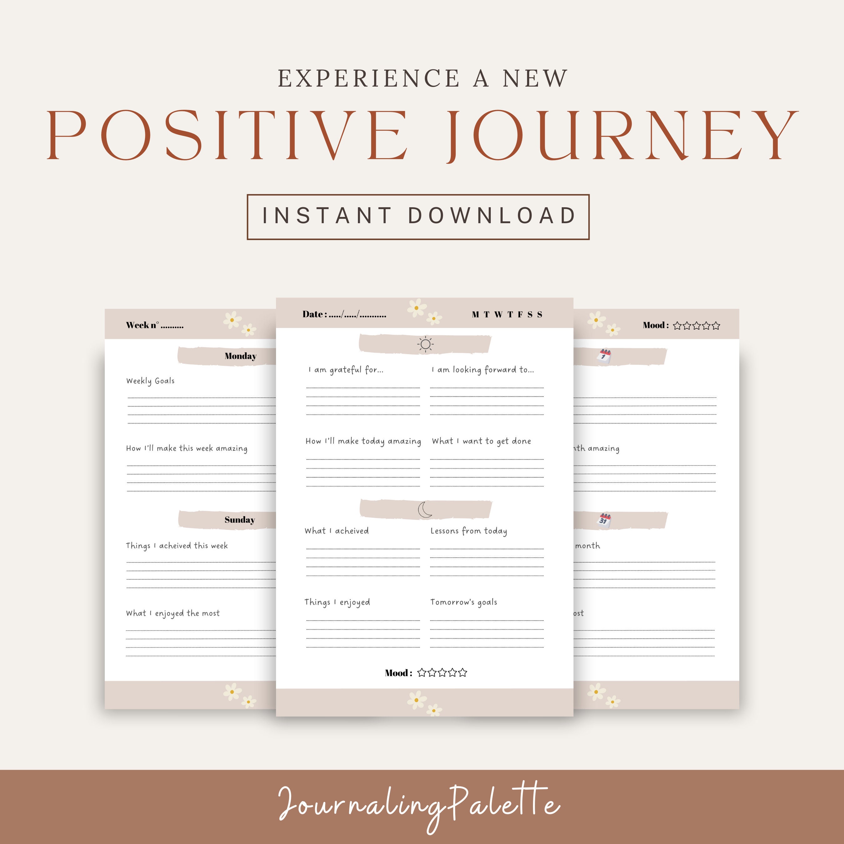 Positivity Journal, Self Care Printable Diary, Gratitude Journal With ...