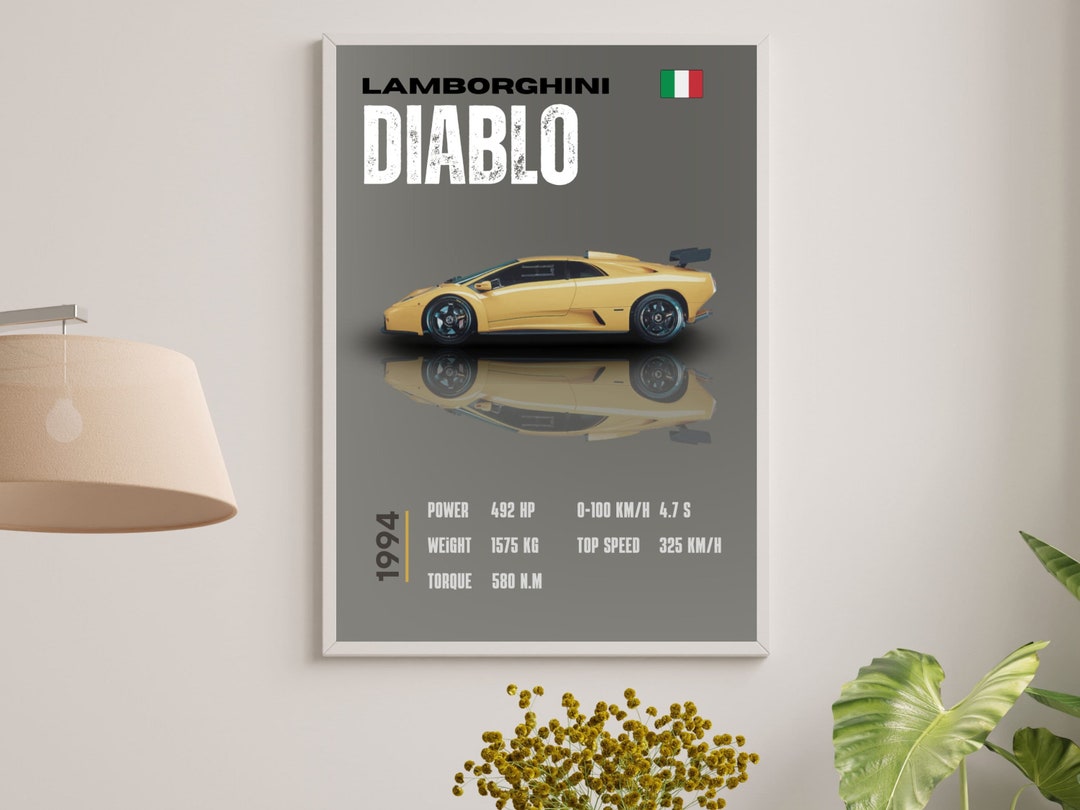 Digital Poster Lamborghini Diablo Art Print for Car Enthusiasts, Luxury ...
