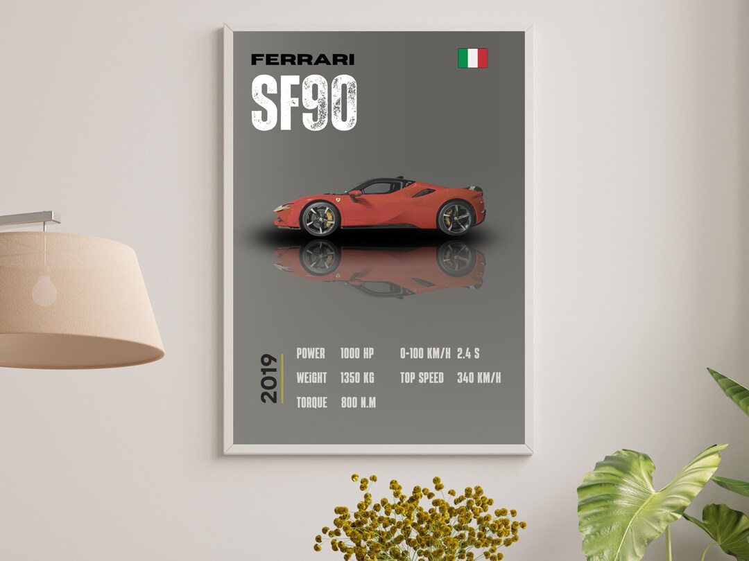 Digital Poster Ferrari SF90 2019 Art Print for Car Enthusiasts, Luxury ...