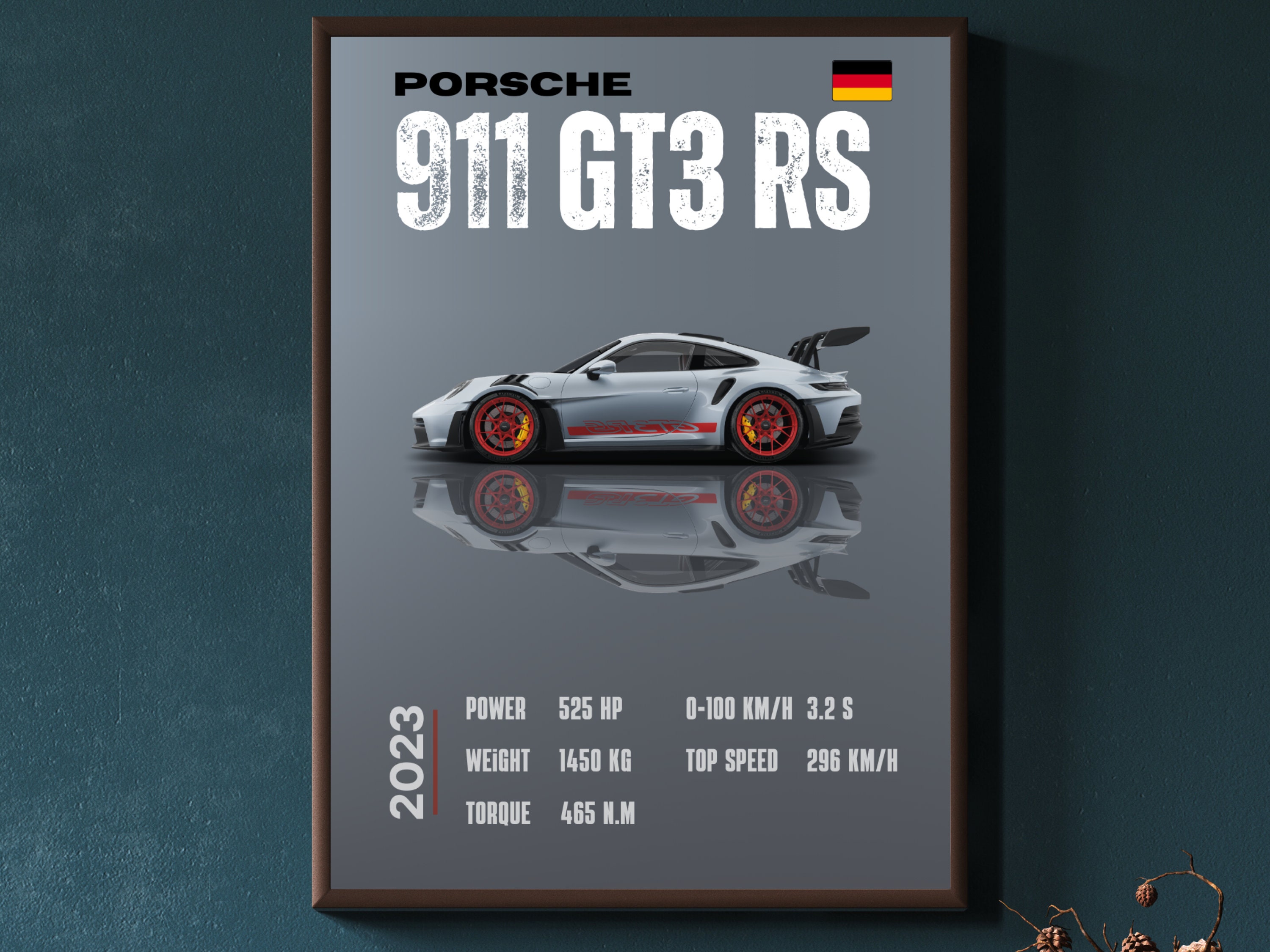 Digital Poster Porsche 911 GT3 RS Print, Boys Room Decor, Home Office ...