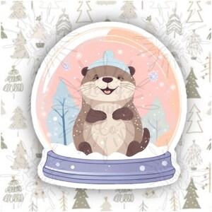 Winter Snowglobe Otter Sticker Vinyl Decal for Waterbottle Christmas ...