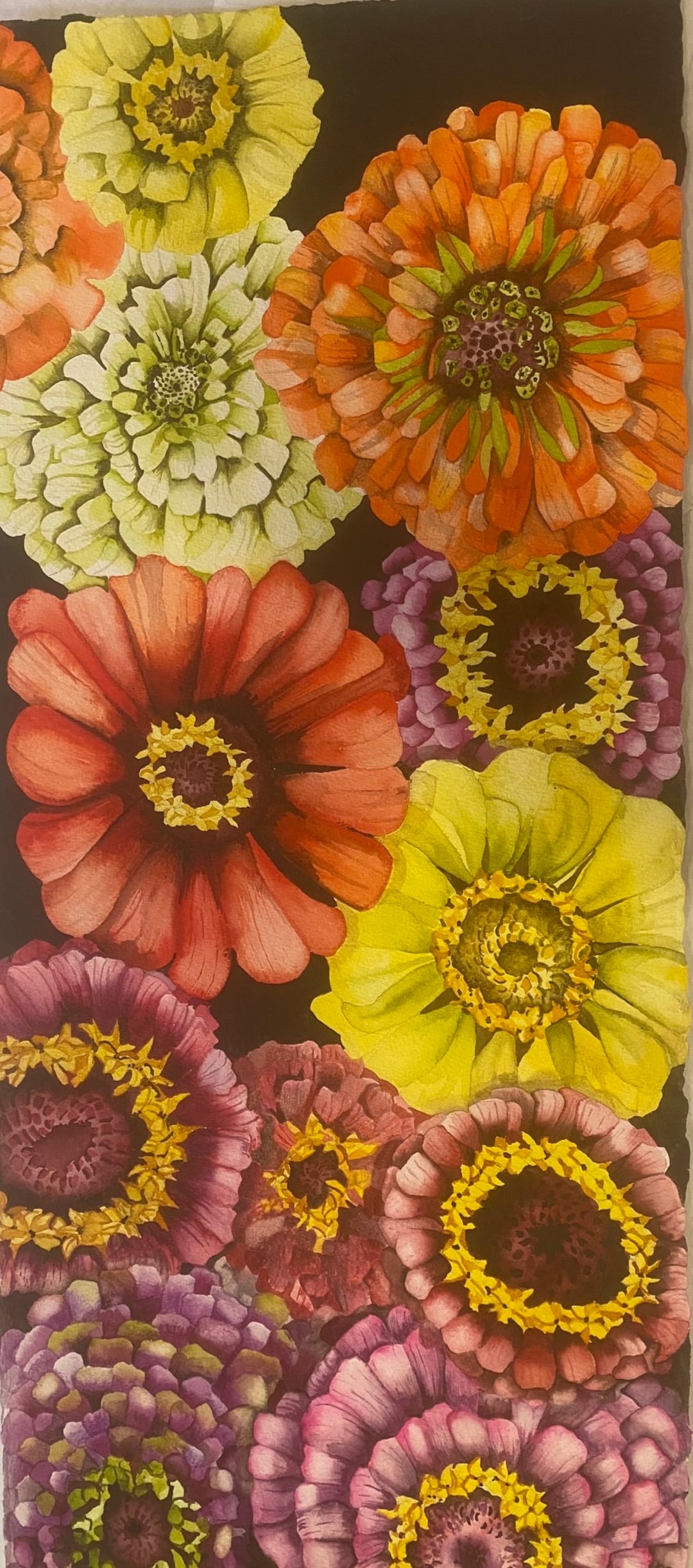 A Lovely Grouping of Zinnias Original Watercolor Floral Wall Art ...