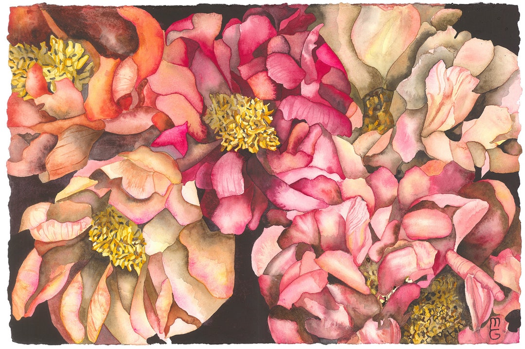Grouping of Lovely Double Blooming Peony’s Original Watercolor Floral ...