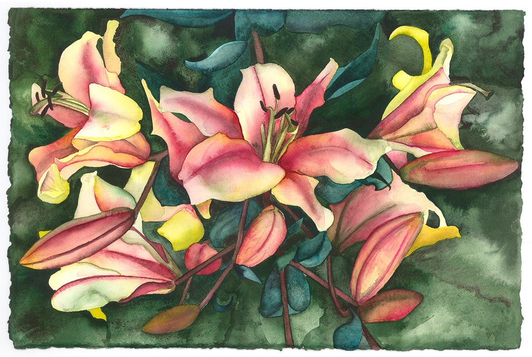 Grouping of Lovely Lilies Original Watercolor Floral Wall Art Painting ...