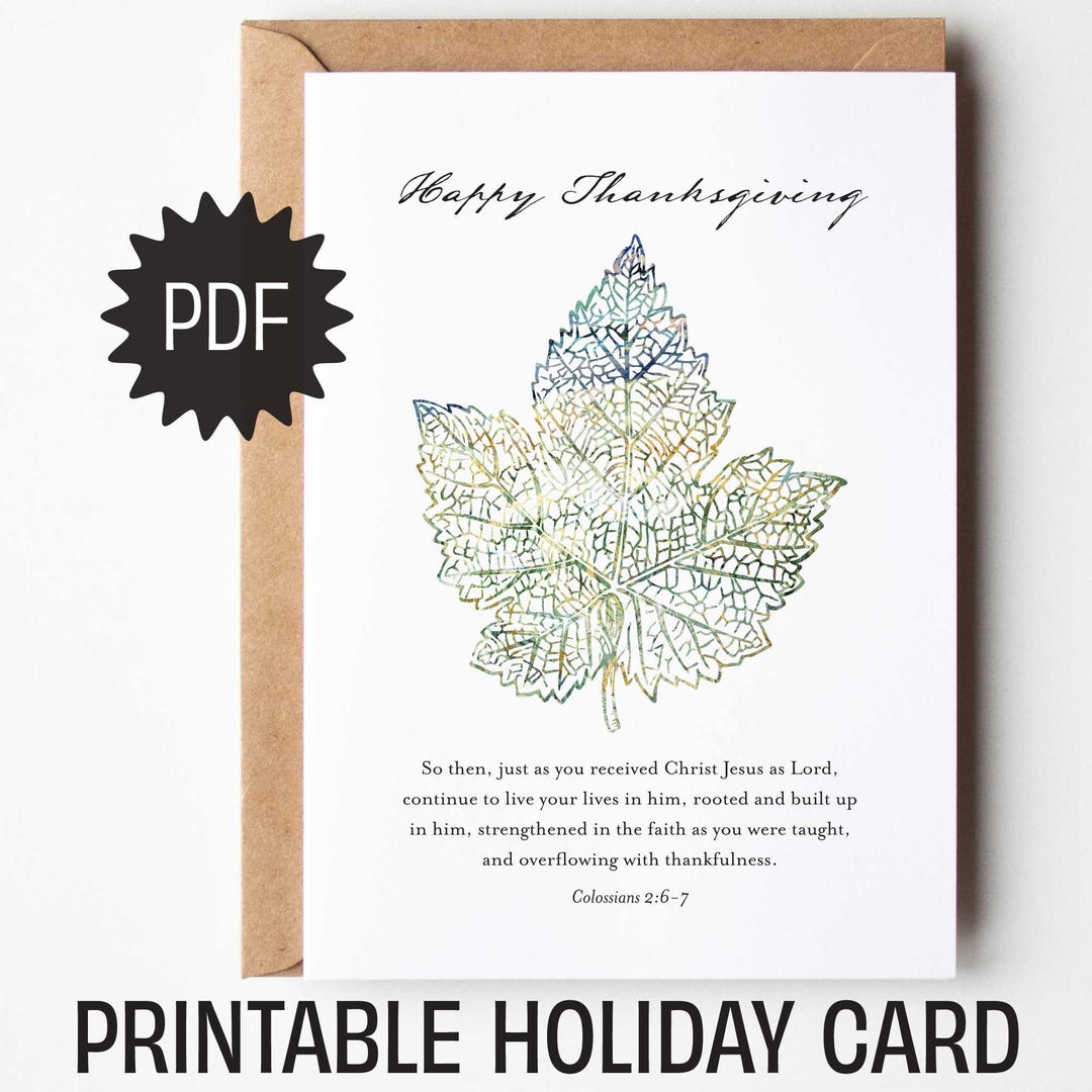 Printable Thanksgiving Maple Leaf Card PDF Digital Bible Verse Autumn ...