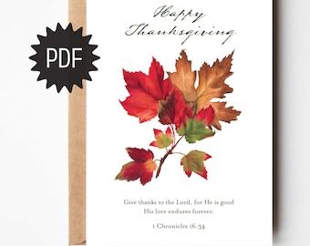 Printable Thanksgiving Card PDF Digital Bible Verse Autumn Greeting ...