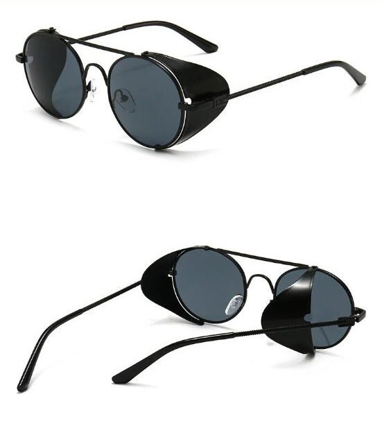 Retro Gothic Steampunk Sunglasses Men Women Metal Side Shield Round Sun ...