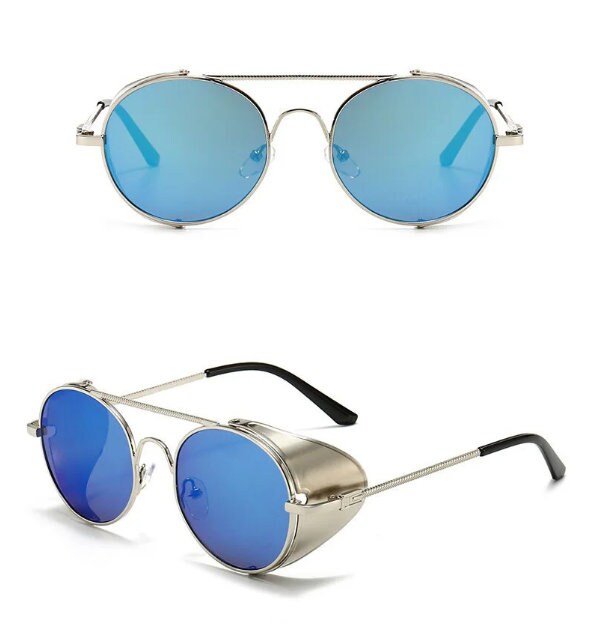 Retro Gothic Steampunk Sunglasses Men Women Metal Side Shield Round Sun ...