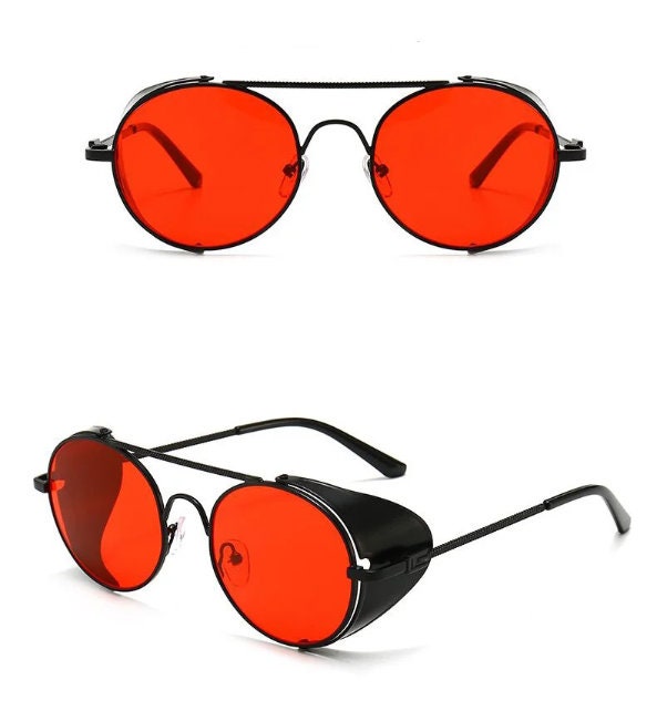 Retro Gothic Steampunk Sunglasses Men Women Metal Side Shield Round Sun ...