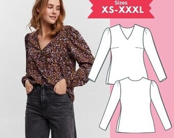 PDF Long Sleeve Top Sewing Pattern Square Neck Stretchy Knit Tee Top ...