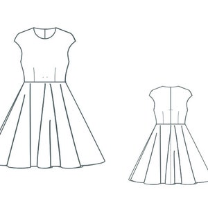 Drop Shoulder Dress PDF Sewing Pattern Cap Sleeve Flared Dress Knit ...