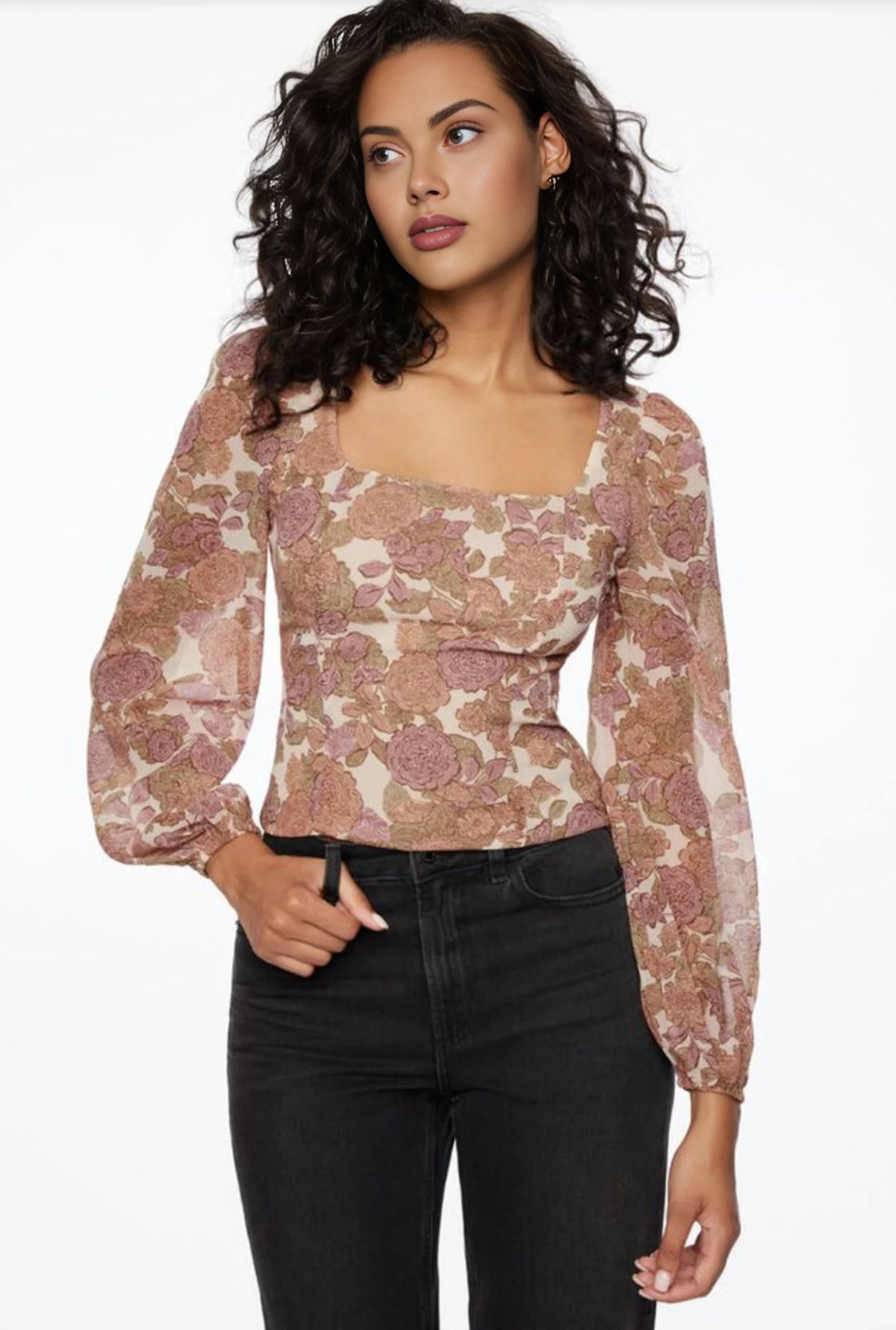 PDF Square Neck Blouse Sewing Pattern Bishop Sleeve Long Sleeve Top ...