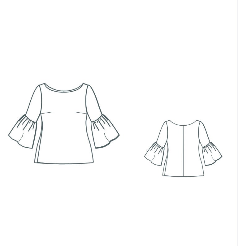 Bell Sleeve Blouse PDF Sewing Pattern Flute Trumpet Sleeve Top ...
