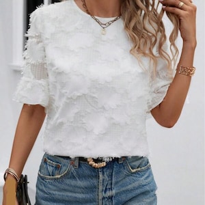 Ruffle Sleeve Top PDF Sewing Pattern Round Neck Blouse Shirt Sewing ...