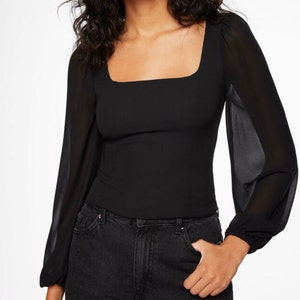 PDF Square Neck Blouse Sewing Pattern Bishop Sleeve Long Sleeve Top ...