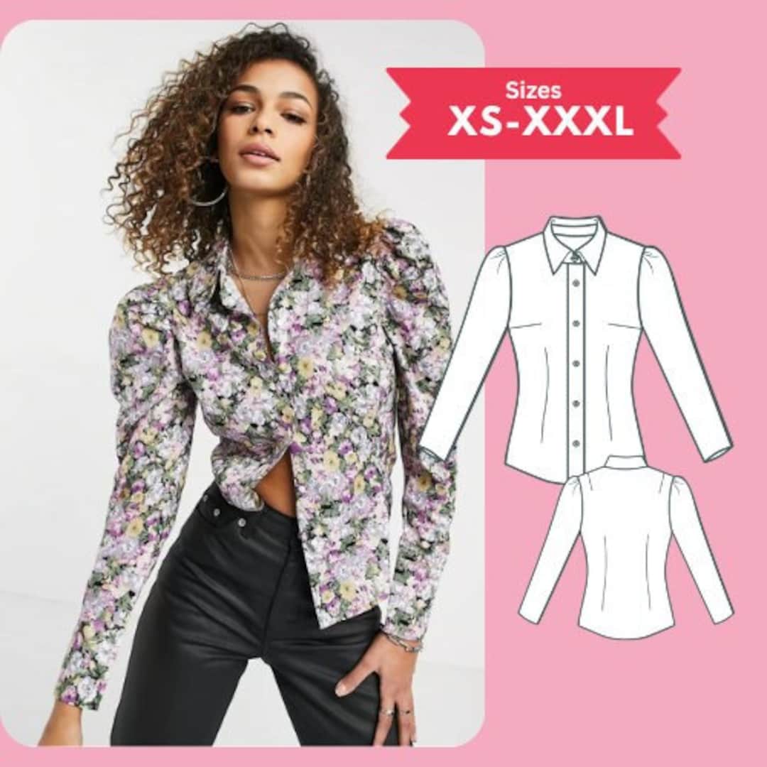 Puff Sleeve Shirt Pdf Sewing Pattern Button up Fitted Shirt Pattern Top ...
