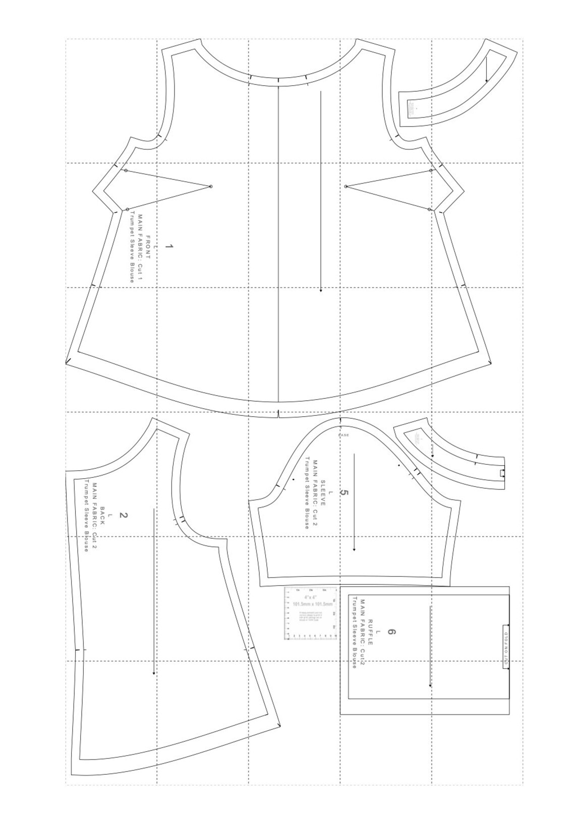Bell Sleeve Blouse PDF Sewing Pattern Flute Trumpet Sleeve Top ...