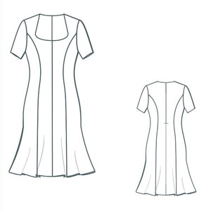 Trumpet Dress Pdf Sewing Pattern Flared Hem Square Neck Short Sleeve ...