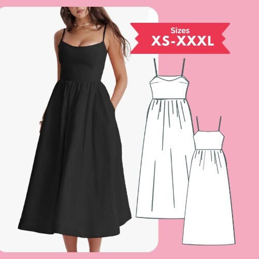 Gathered Waist Dress Pdf Sewing Pattern Thin Strap Dress Spaghetti ...