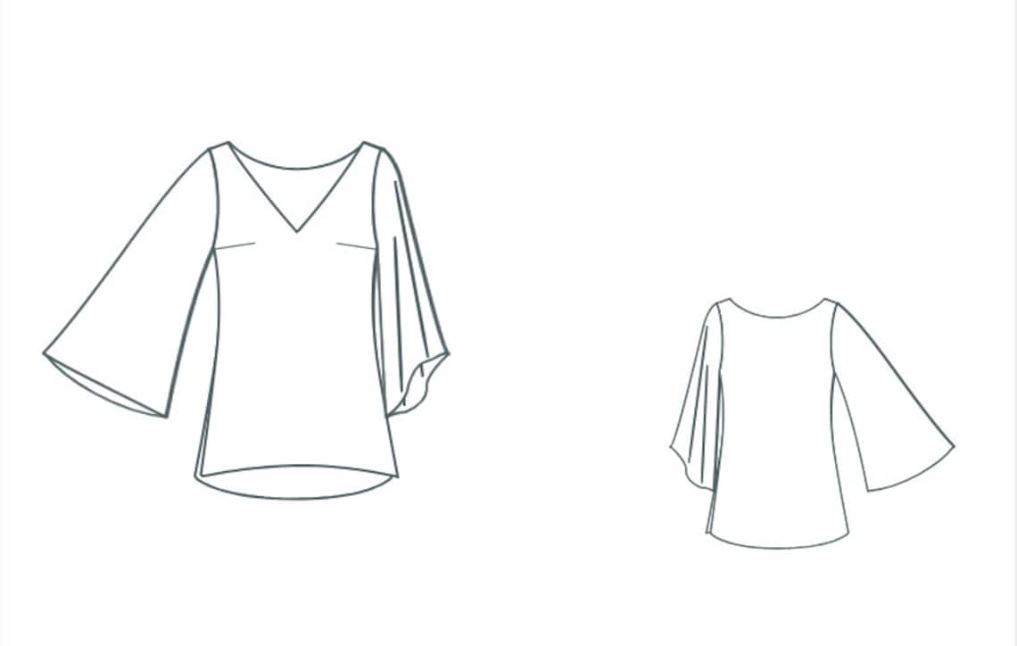 PDF Flared Sleeve Top Sewing Pattern Hi-lo Vneck Long Sleeve Blouse ...