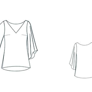 PDF Flared Sleeve Top Sewing Pattern Hi-lo Vneck Long Sleeve Blouse ...