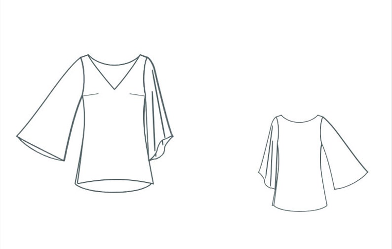 PDF Flared Sleeve Top Sewing Pattern Hi-lo Vneck Long Sleeve Blouse ...